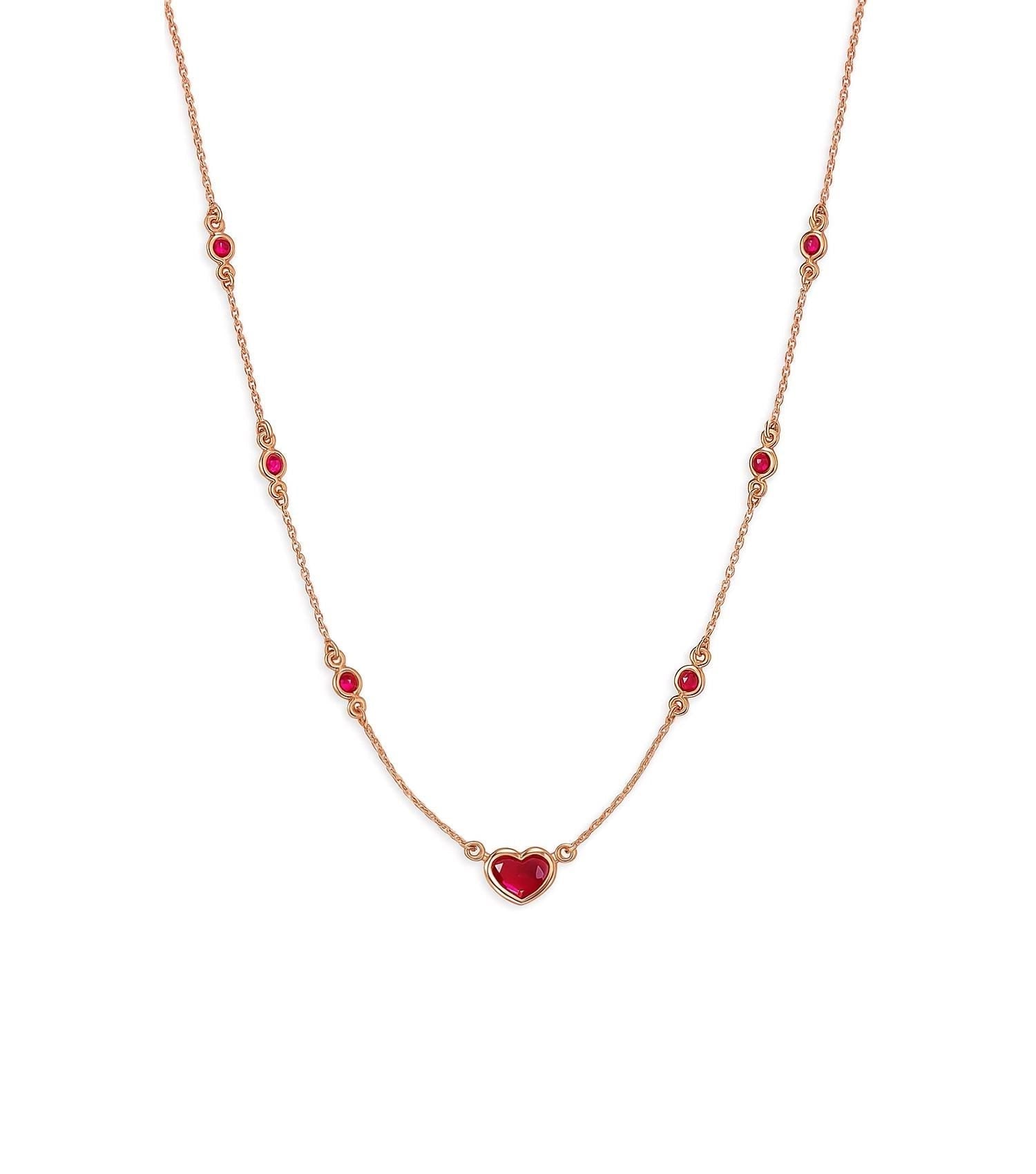 14K Solid Gold Ruby Heart Necklace | Genuine Gemstone Fine Jewelry ...